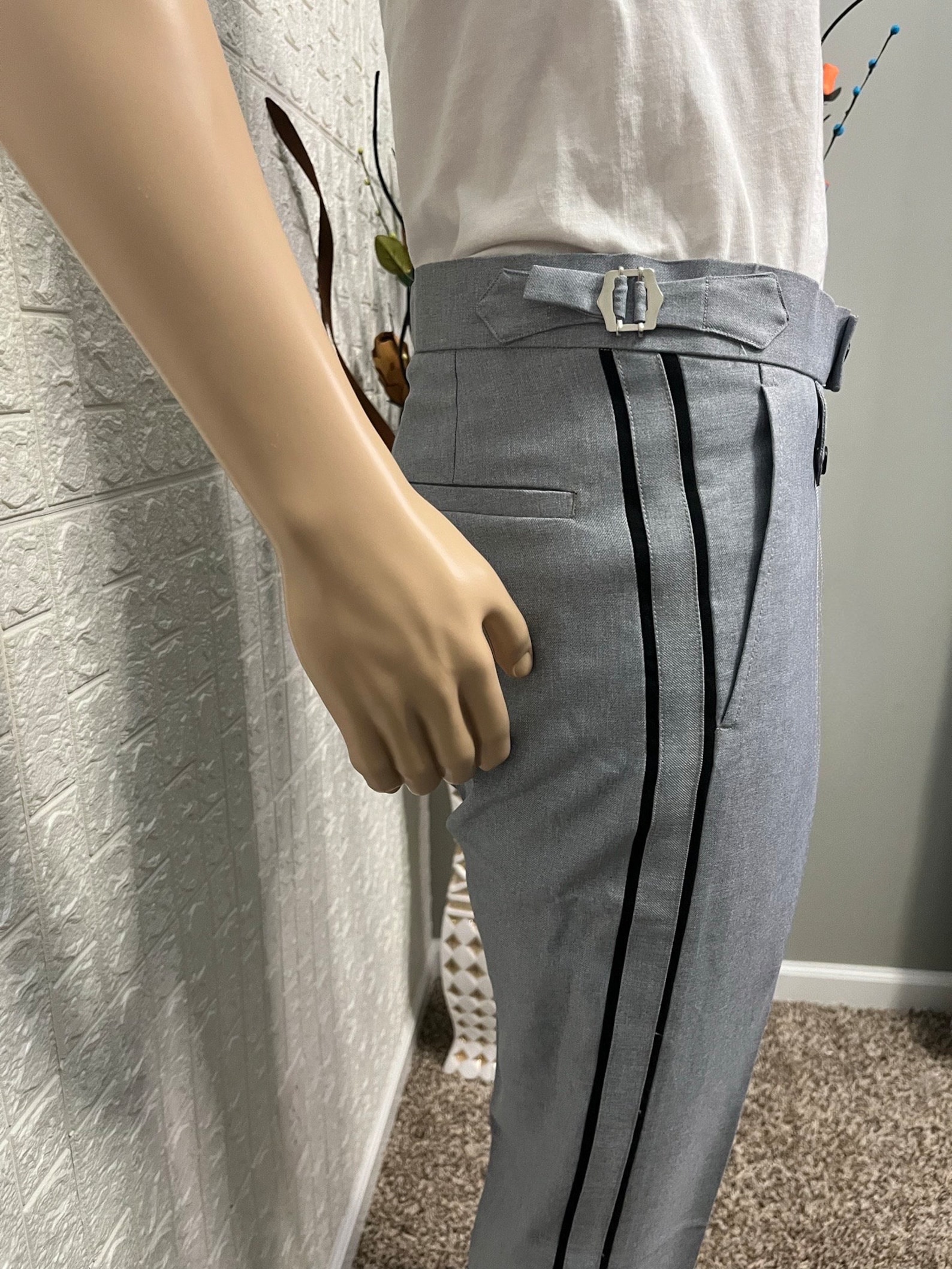 Two Black Stripe Detailing Down Formal Event Business Meeting Waist ...