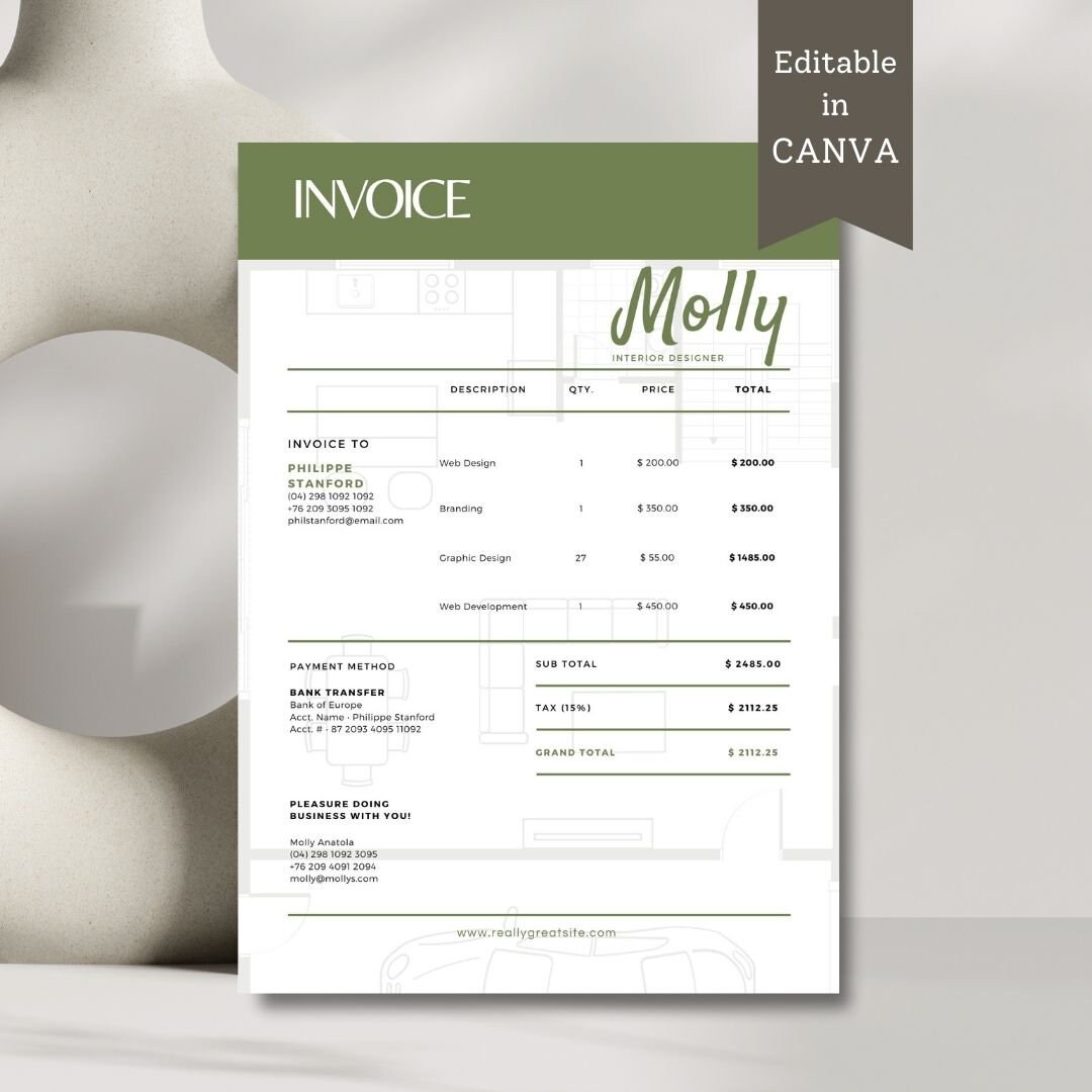 Invoice Template Editable, Editable Canva Business Template, Small ...