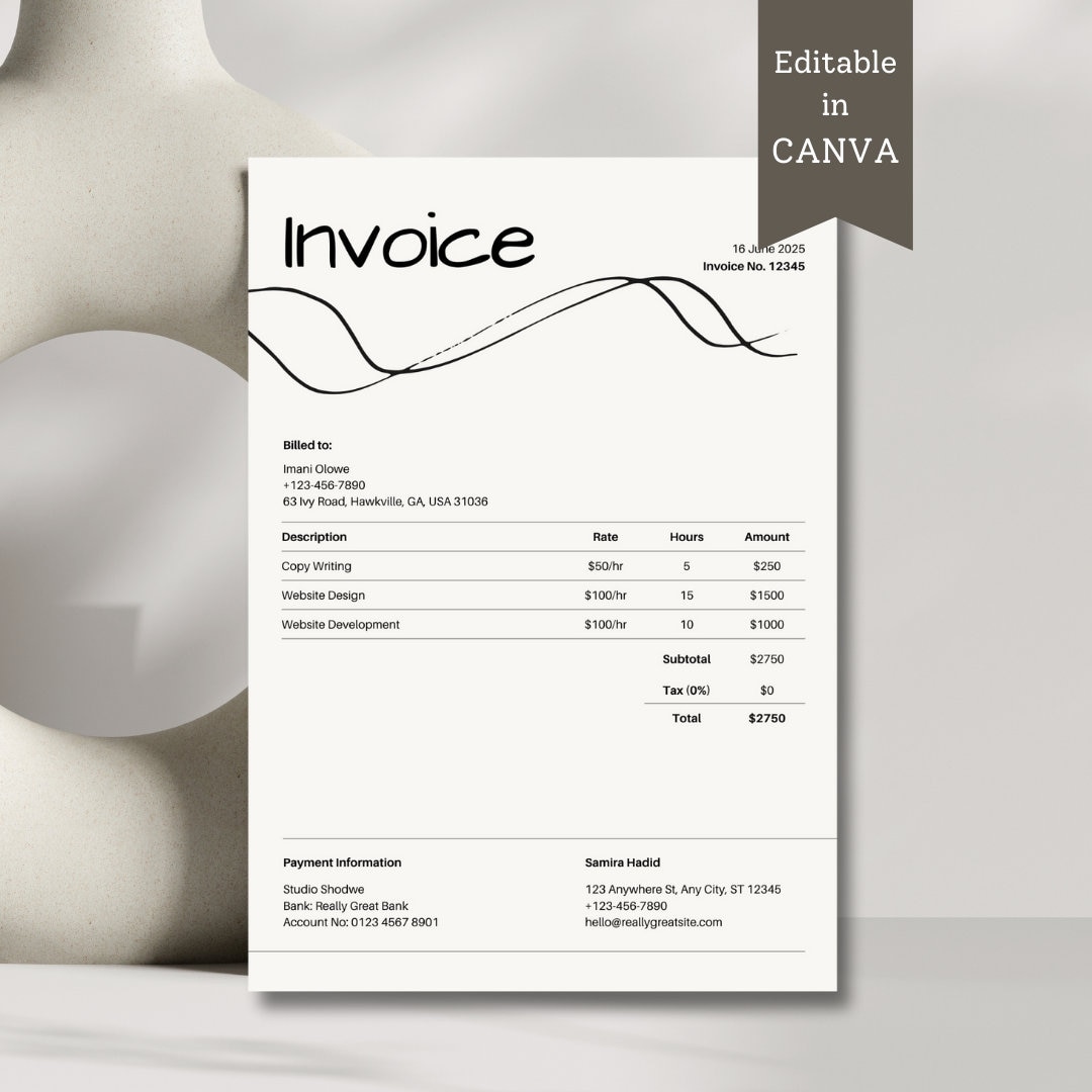 Invoice Template Editable, Editable Canva Business Template, Small ...