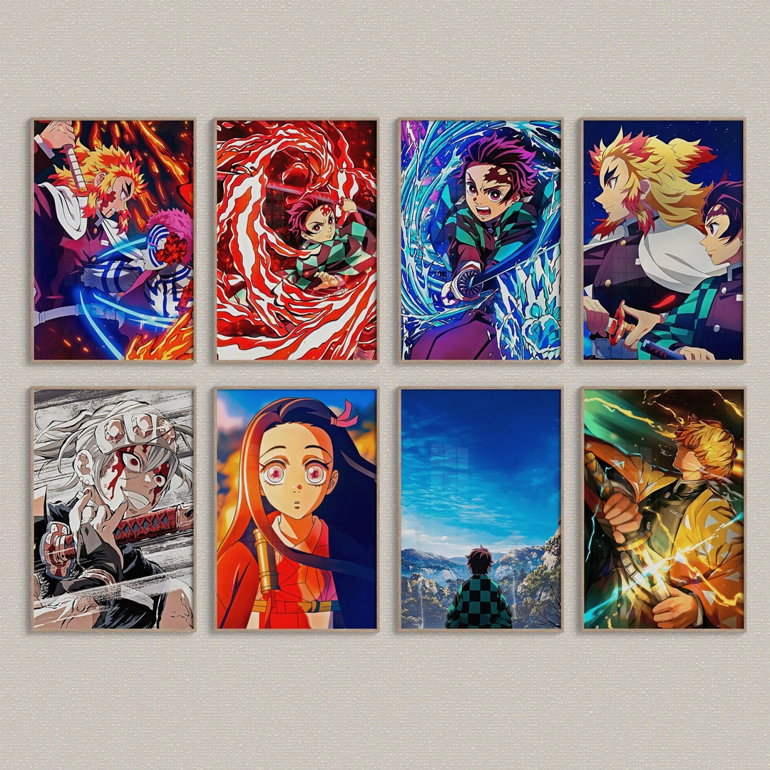 Demon Slayer Posters 8 Pack, Demon Slayer Anime Piece Set 8 Art Paint ...