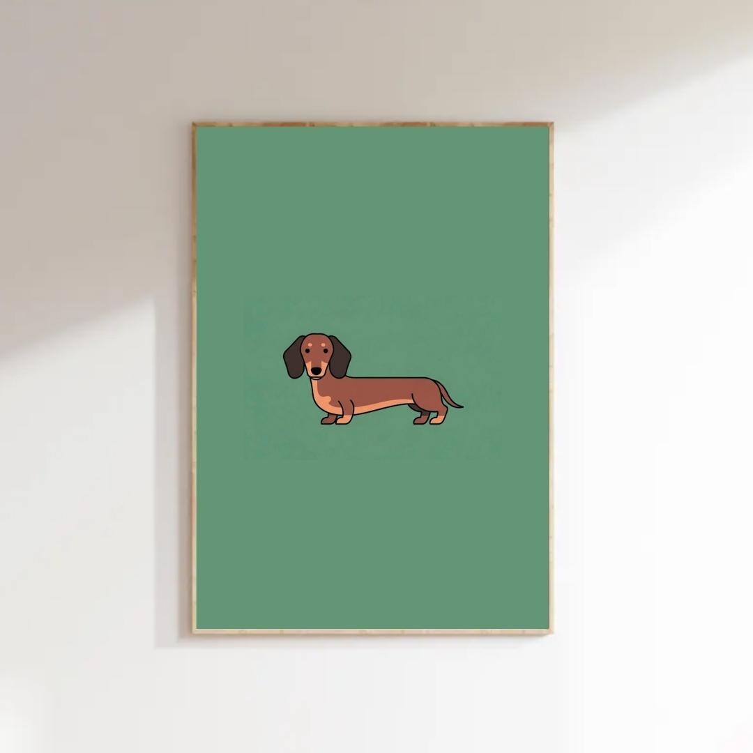 Dachshund Cartoon Poster: Dark Green Wiener Dog Print (digital Download ...