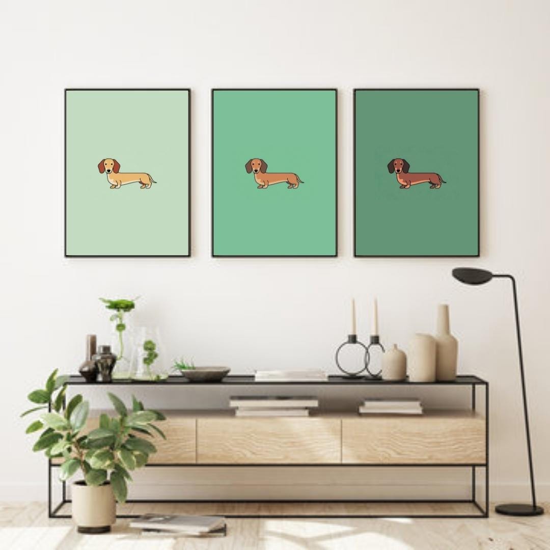 Dachshund Cartoon Print Set: Green Wiener Dog Art (digital Download) - Etsy