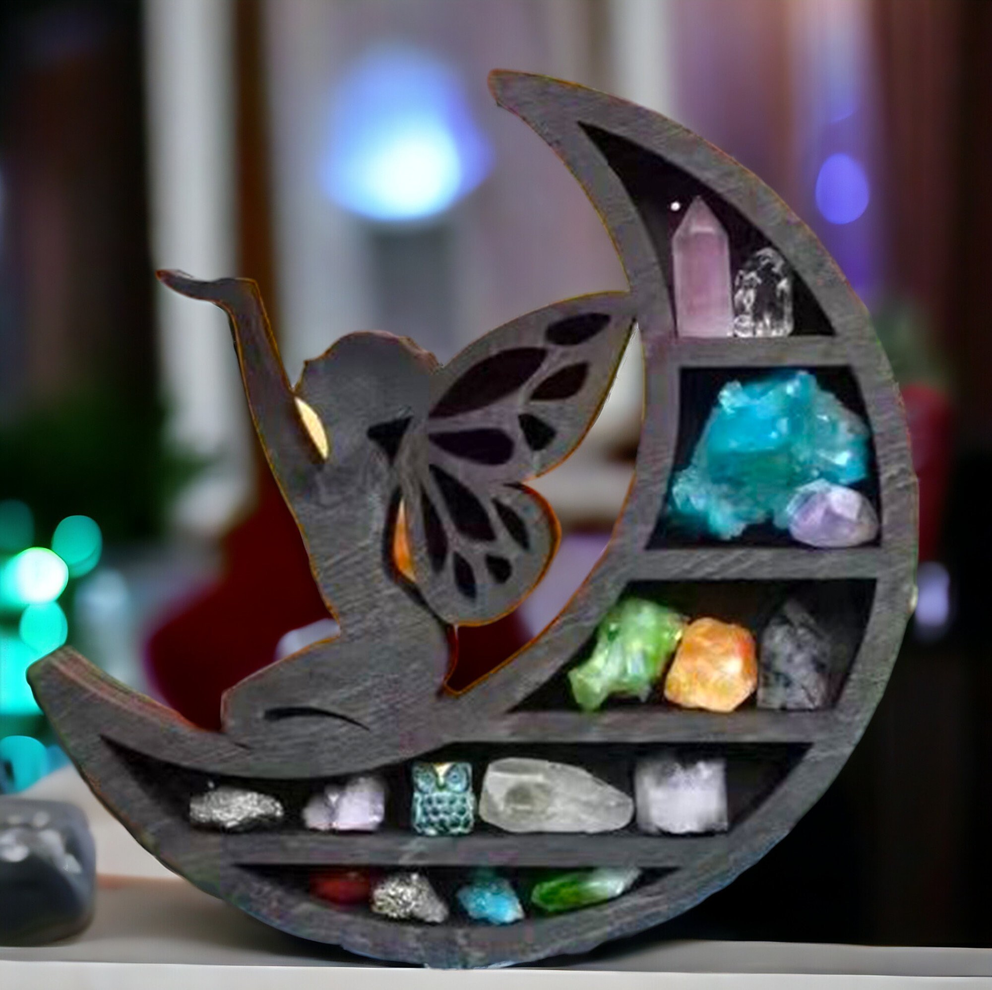 Cat Shaped Crystal Shelf Wooden Cat Shelf Unique Floating Shelf Crystal ...