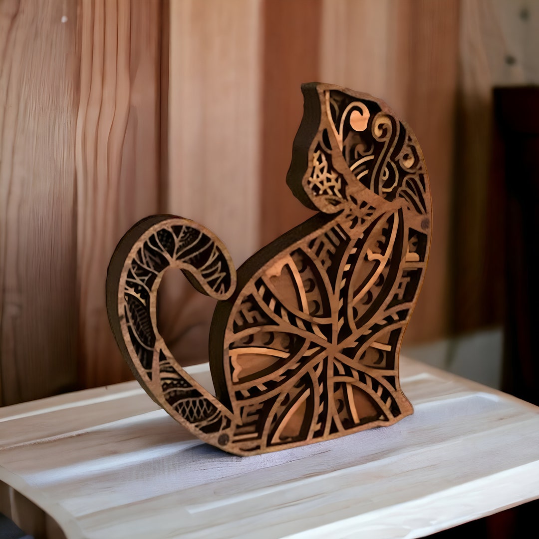 3D Wooden Cat Ornament Gift for Cat Lover Laser Printed Animal ...