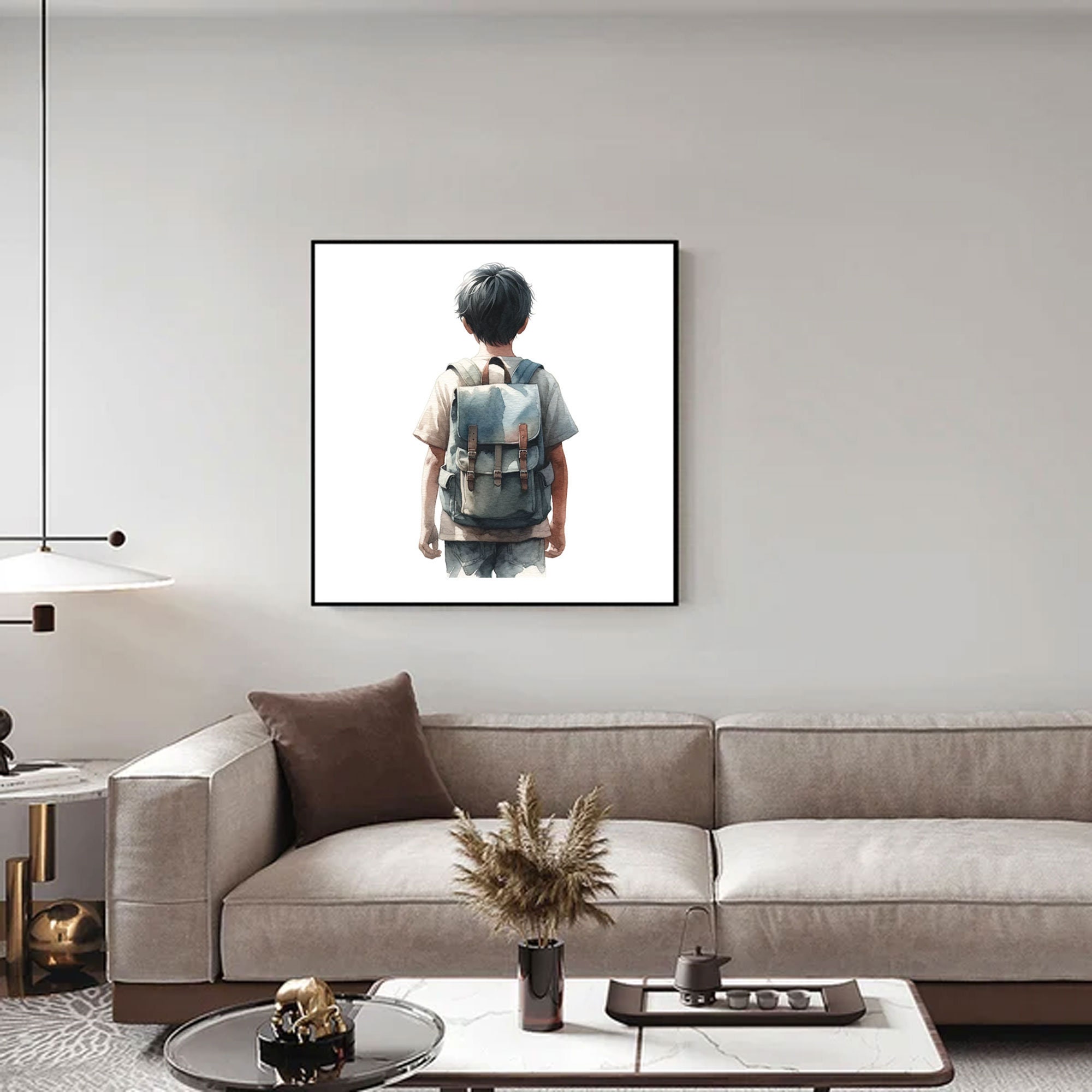 Boy With Backpack in Watercolor - Etsy