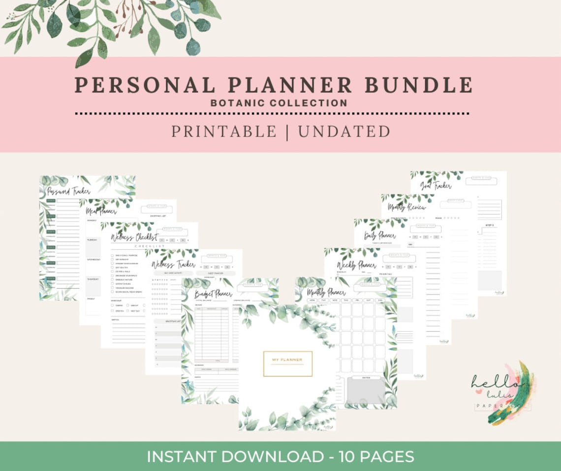 Personal Planner Bundle, Botanic Collection. Ready to Print, Instant ...