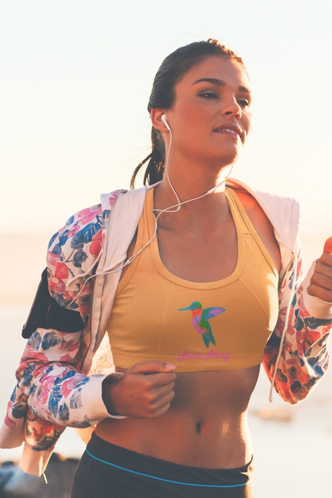 Fitness Bra Seamless Hummingbird Design Exercise Top Custom Printed ...