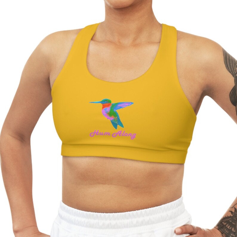 Fitness Bra Seamless Hummingbird Design Exercise Top Custom Printed ...
