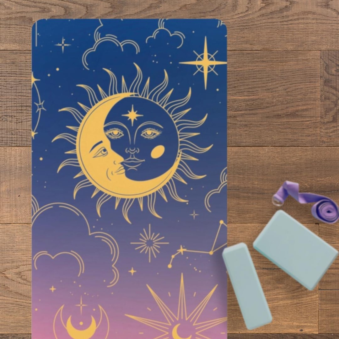 Boho Style Sun and Moon Yoga Mat Celestial Design Personalized Premium ...