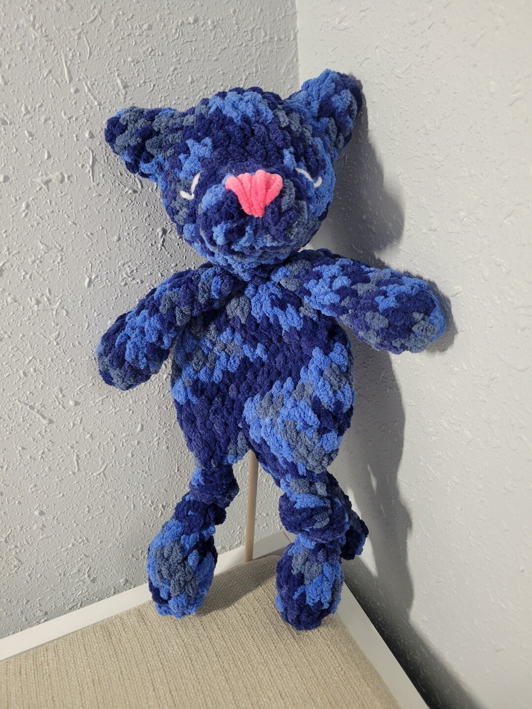Crocheted Kitty Lovie Stuffed Animal Stuffy Ready to Ship Blue Blanket ...