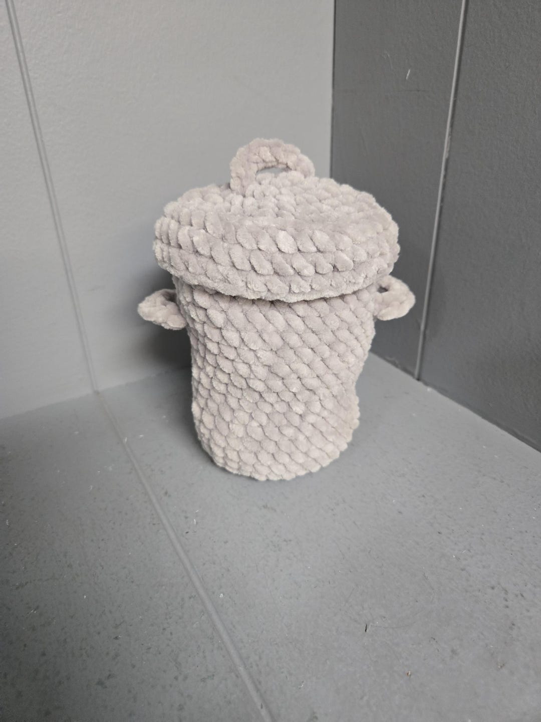 Crochet Garbage Can Trash Bin Grey Handmade Stuffy Ready to Ship Gift ...