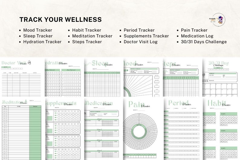Printable Wellness & Fitness Planner Bundle | Undated Health Planner ...