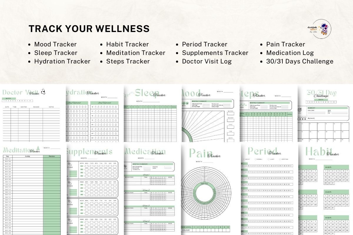 Printable Wellness & Fitness Planner Bundle | Undated Health Planner ...
