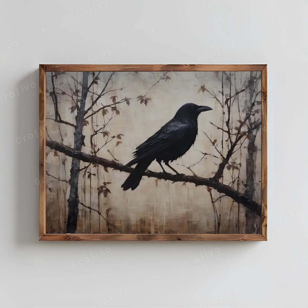 Vintage Printable Dark Crow Landscape Art for Farmhouse Wall Decor ...