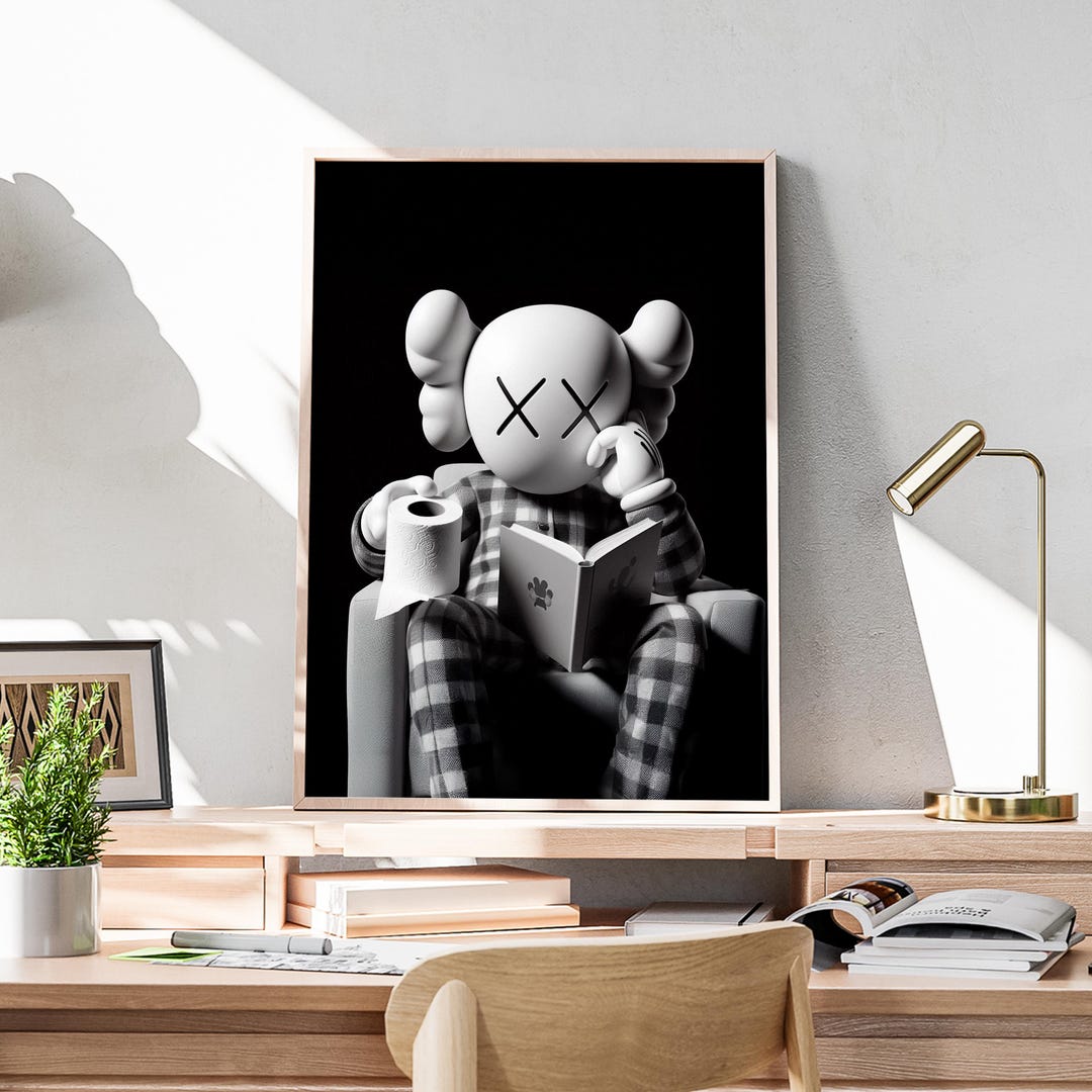 Wooden Framed Kaws Sitting Poster High-quality UV Print on Wood, Unique ...
