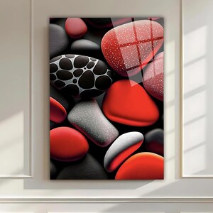 Red Color Stones Wall Decor Glass Poster Tempered Glass Wall Art Wall ...