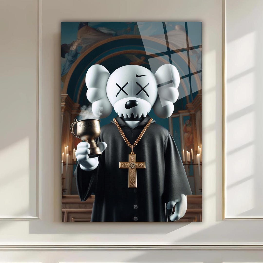 Kaws Tempered Glass Art Kaws Wall Decor for Home, Modern Art Print ...