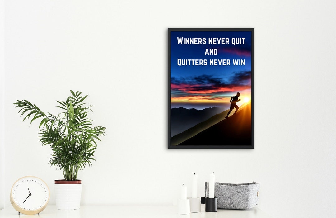 Winners Never Quit Motivational Poster Wall Art Digital Print Home ...