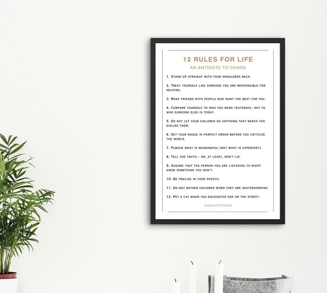 Jordan Peterson Poster 12 Rules for Life Wall Art Quote Home Decor ...
