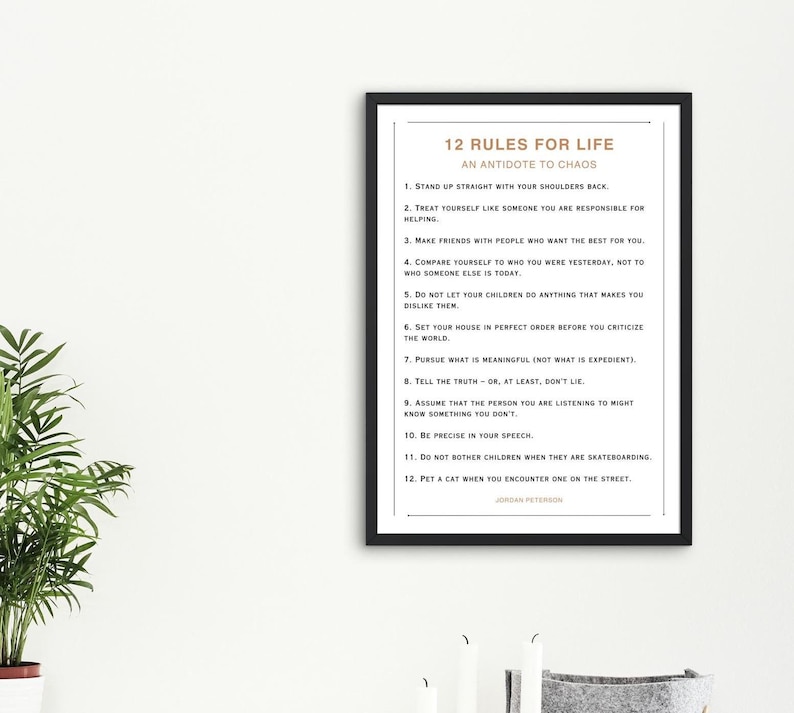 Jordan Peterson Poster 12 Rules for Life Wall Art Quote Home Decor ...