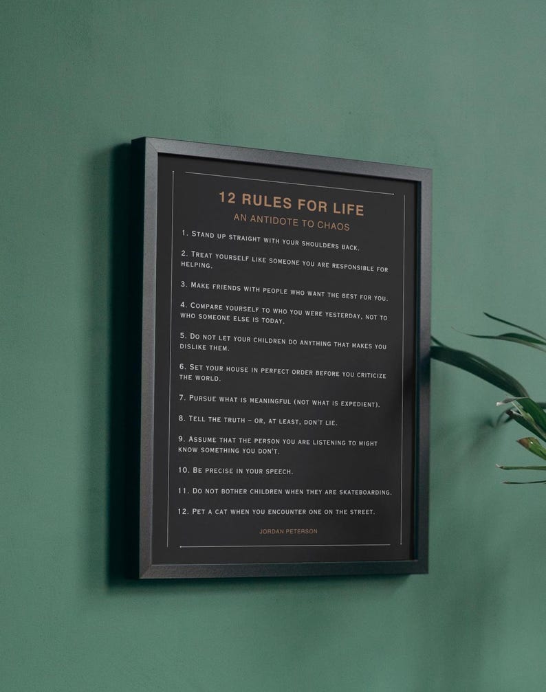 Jordan Peterson Poster 12 Rules for Life Wall Art Quote Home Decor ...