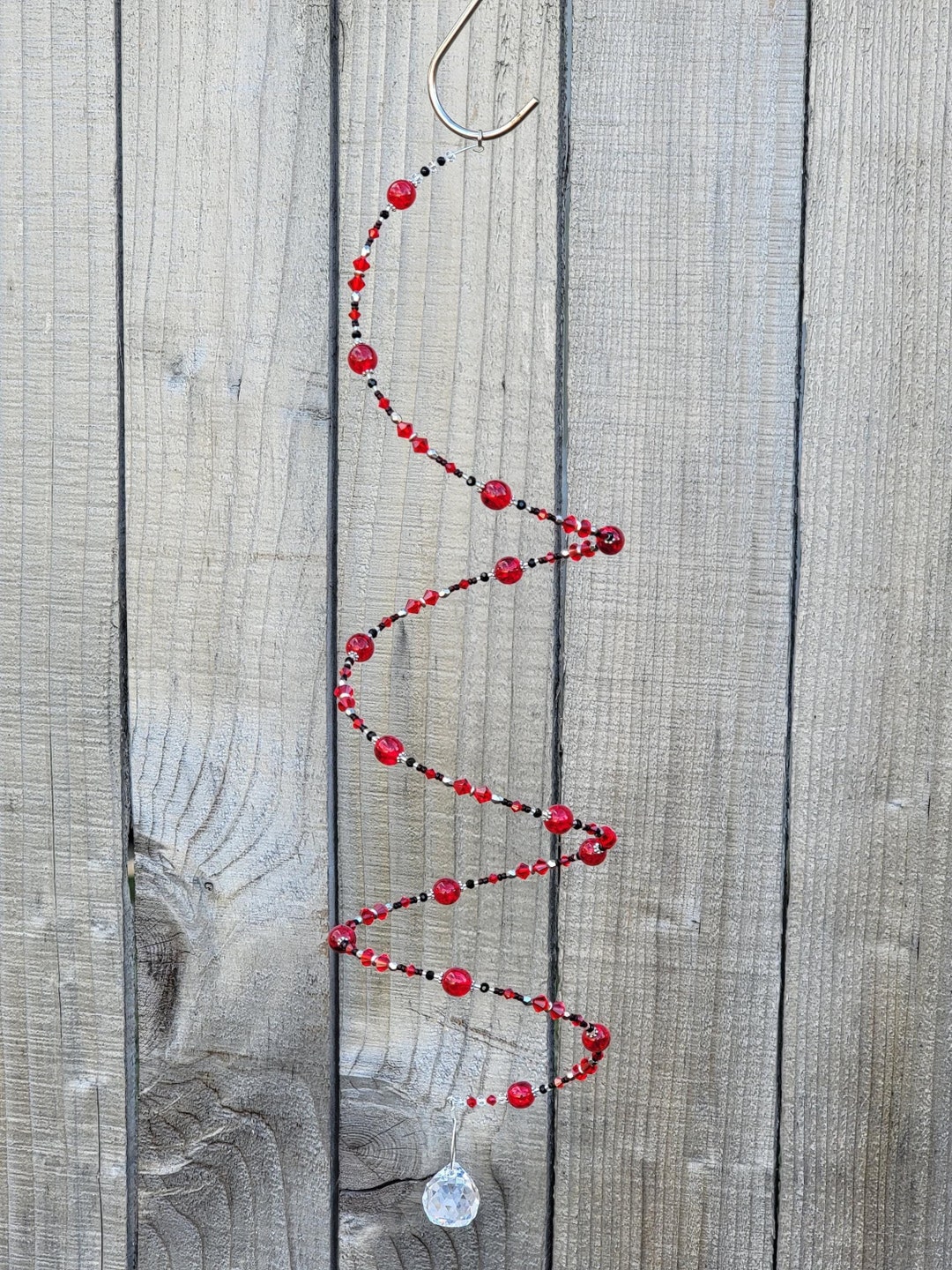 Fancy Suncatcher: High-quality Handcrafted (red) Beaded Spiral Wire ...