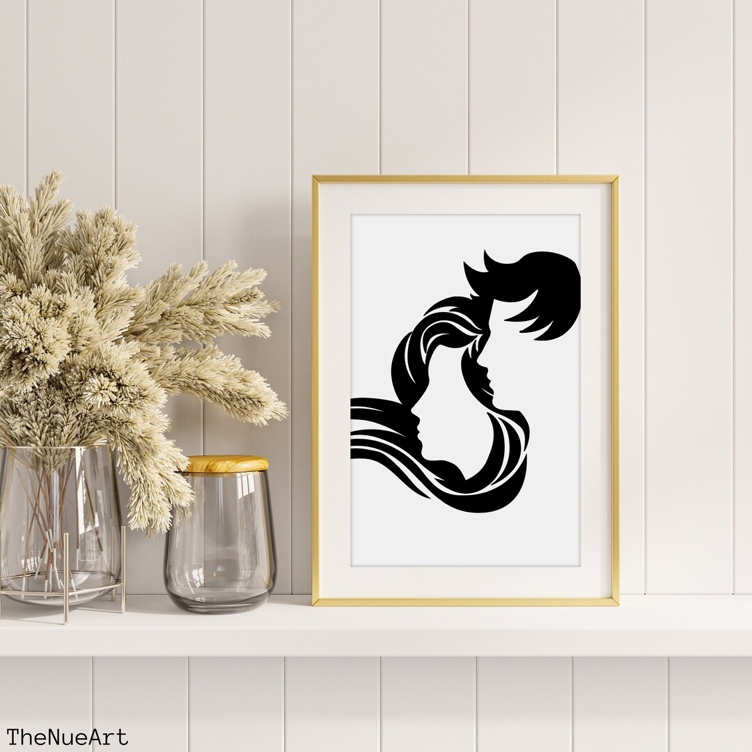 Intertwined Silhouettes Art Print | Man and Woman Profile Connection ...
