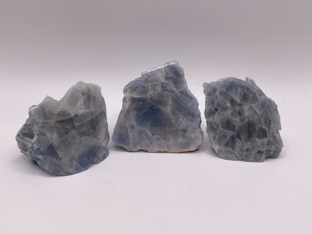 Set of Three Blue Calcite Crystals Semi Polished - Etsy