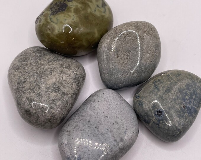 Five Slag Glass Rocks - Blue, Green, and Gray - Metallic Glass Iron ...