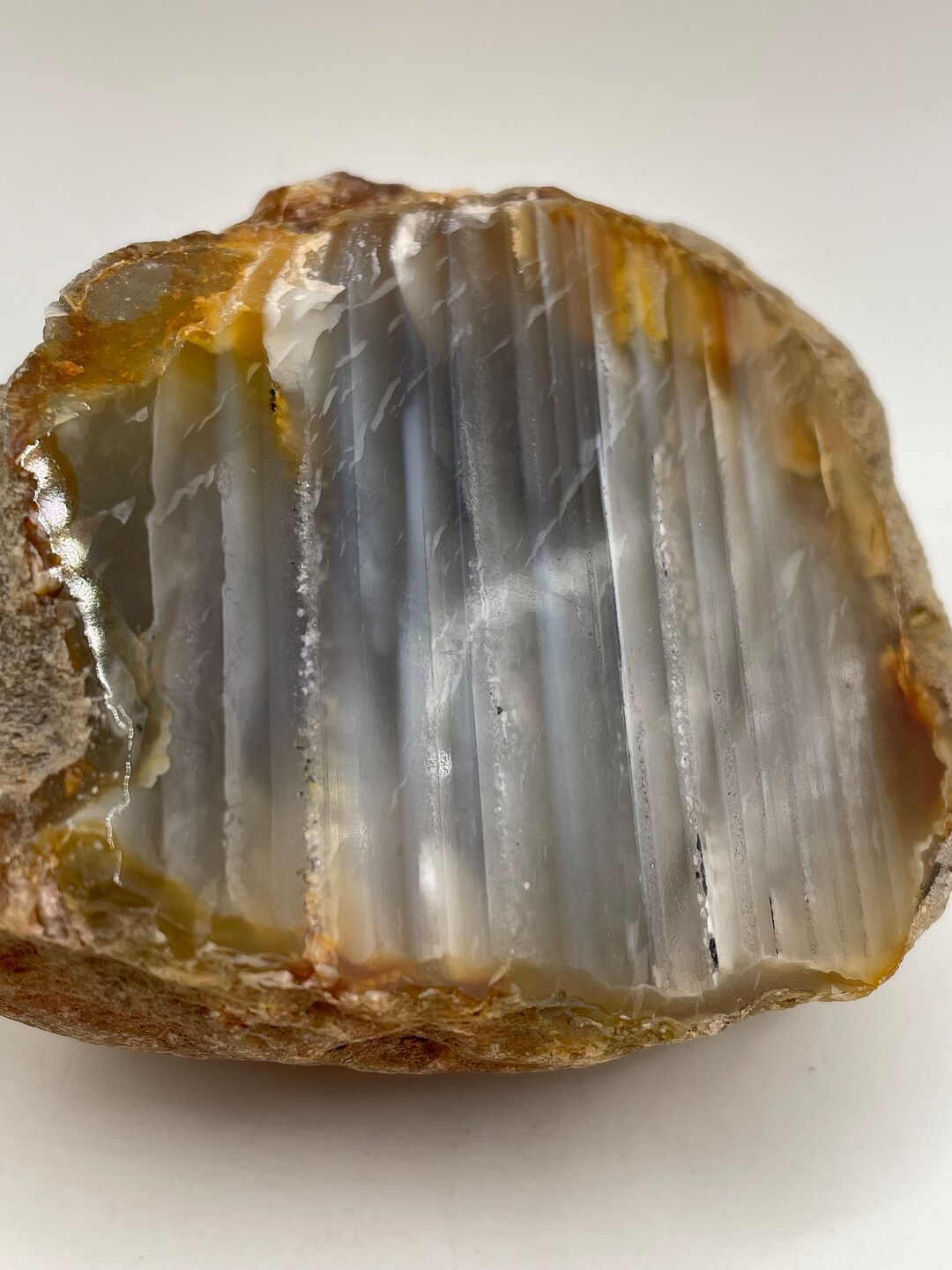 Brazilian Waterline Agate Geode Face Polished Display Specimen With ...