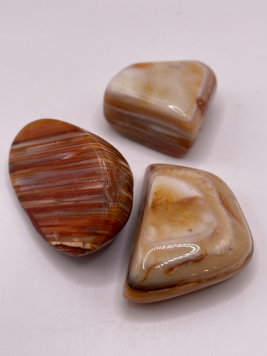 Three Bahia Agates - Tumbled and Polished - Waterline Banding - Etsy