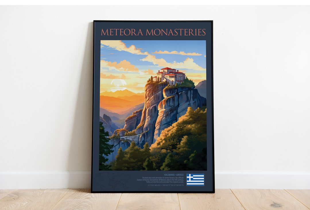Meteora Monasteries Print Meteora Monasteries Poster Wall Art ...