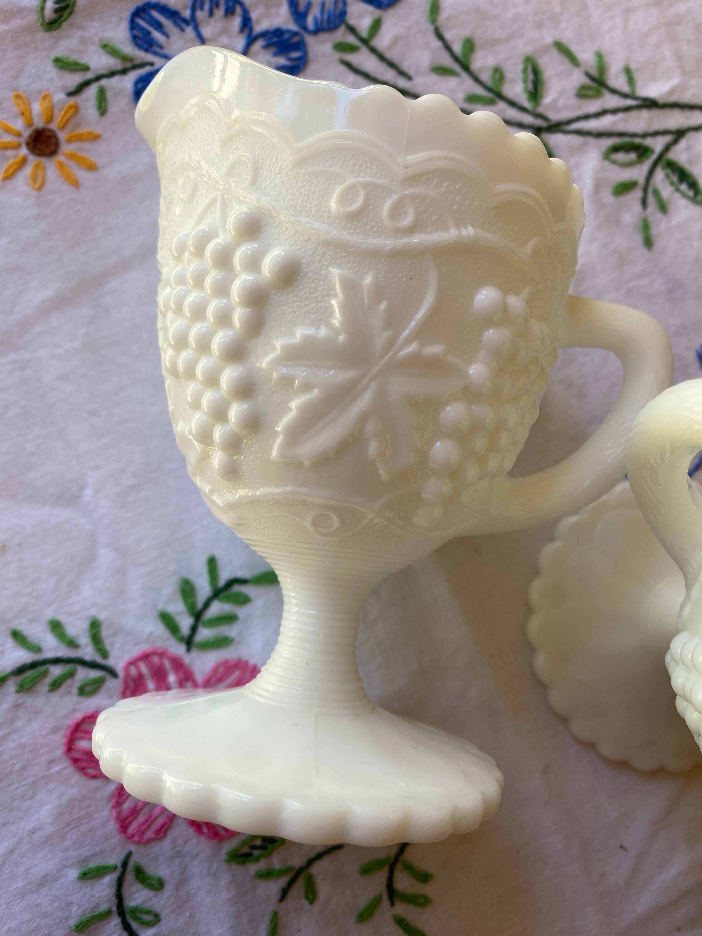 1950's Imperial Milk Glass Grape Design Footed Cream and Sugar - Etsy