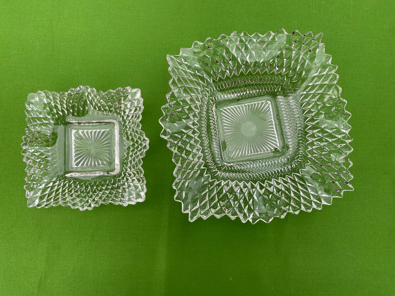 Indiana Glass Diamond Point Square Ruffled Edge Dish, Set of 2 - Etsy