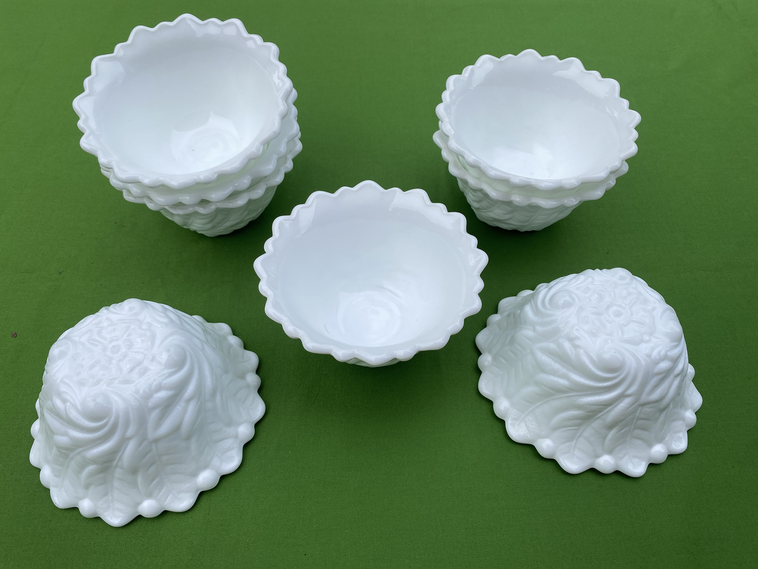 Indiana Glass, Cabbage Leaf Design Milk Glass Footed Dessert Bowl 4pc ...