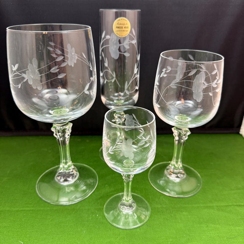 Vintage Princess House Crystal Stemware: Bordeaux Floral Etched Glass ...
