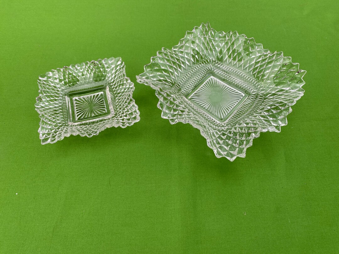 Indiana Glass Diamond Point Square Ruffled Edge Dish, Set of 2 - Etsy