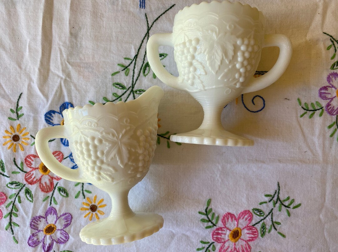 1950's Imperial Milk Glass Grape Design Footed Cream and Sugar - Etsy