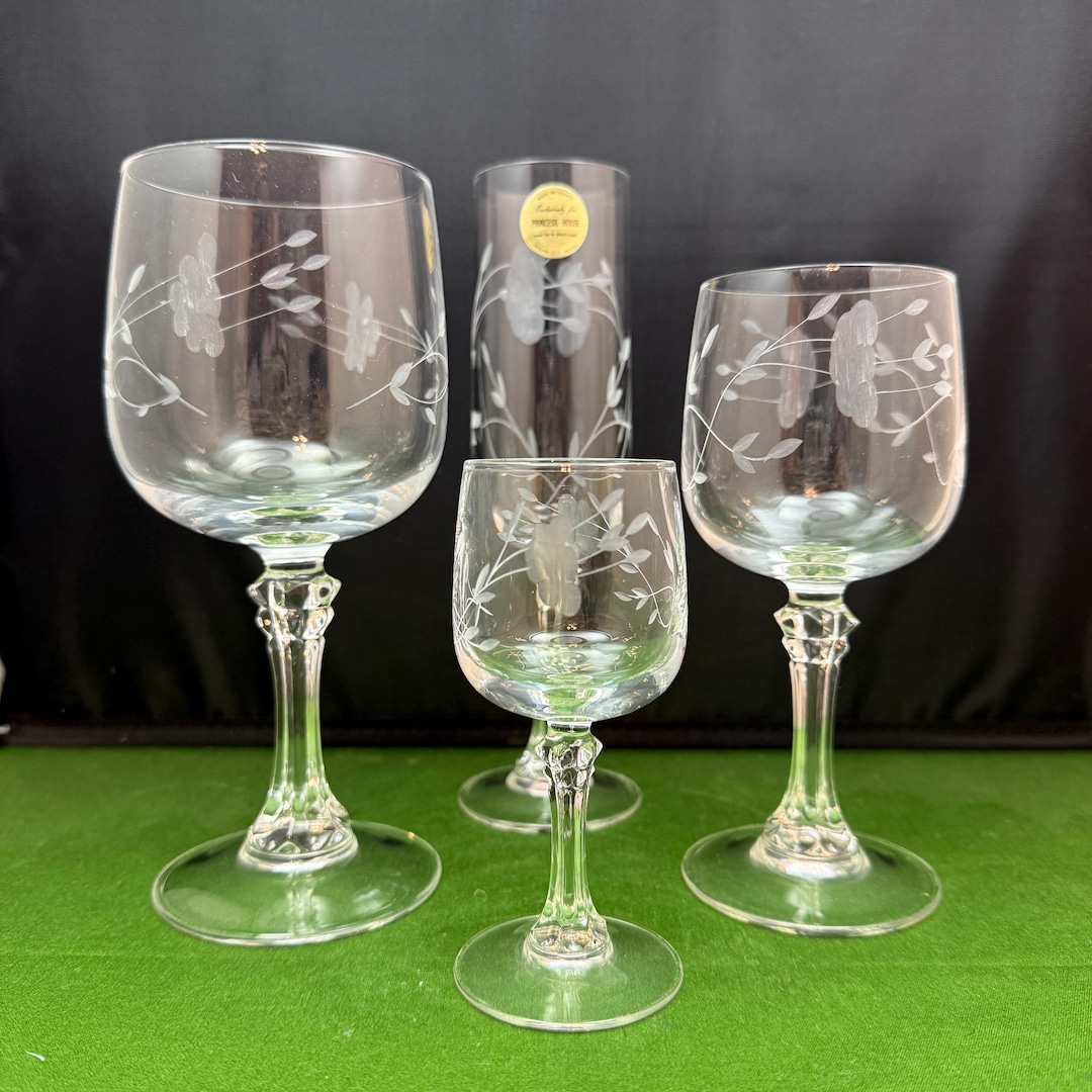 Vintage Princess House Crystal Stemware: Bordeaux Floral Etched Glass ...