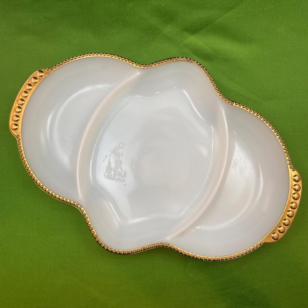 Fire King Milk Glass Divided Relish Dish W/ Gold on Rim - Etsy