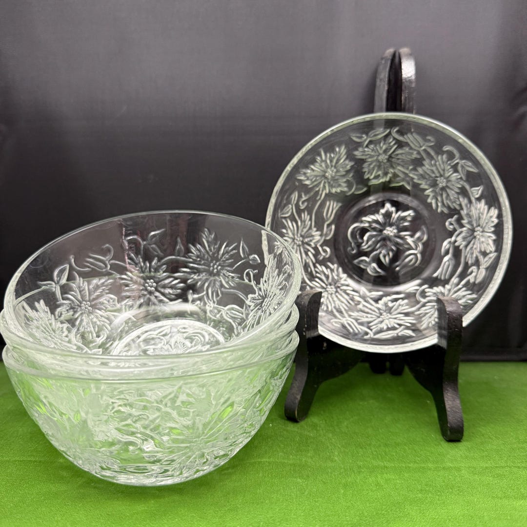 Vintage Princess House Fantasia Pressed Clear Glass Soup/ Salad Bowls ...