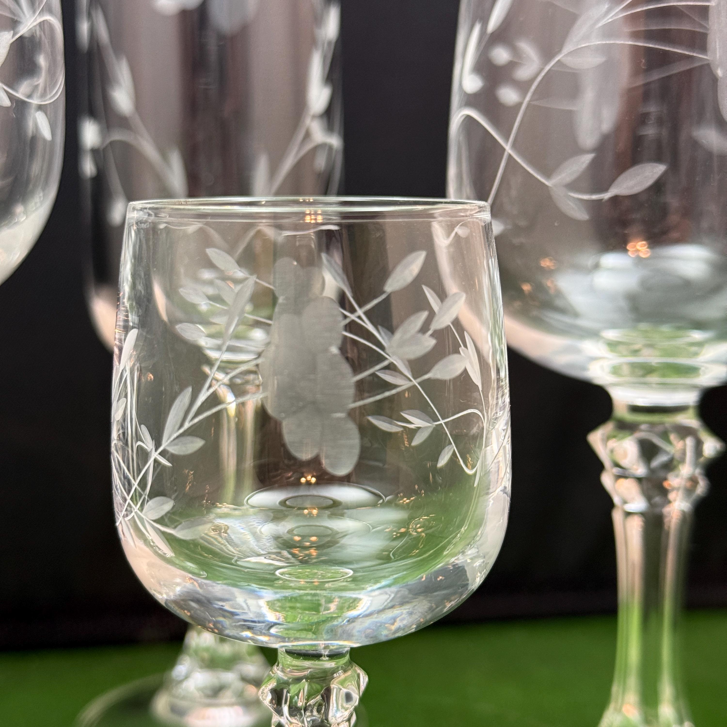 Vintage Princess House Crystal Stemware: Bordeaux Floral Etched Glass ...