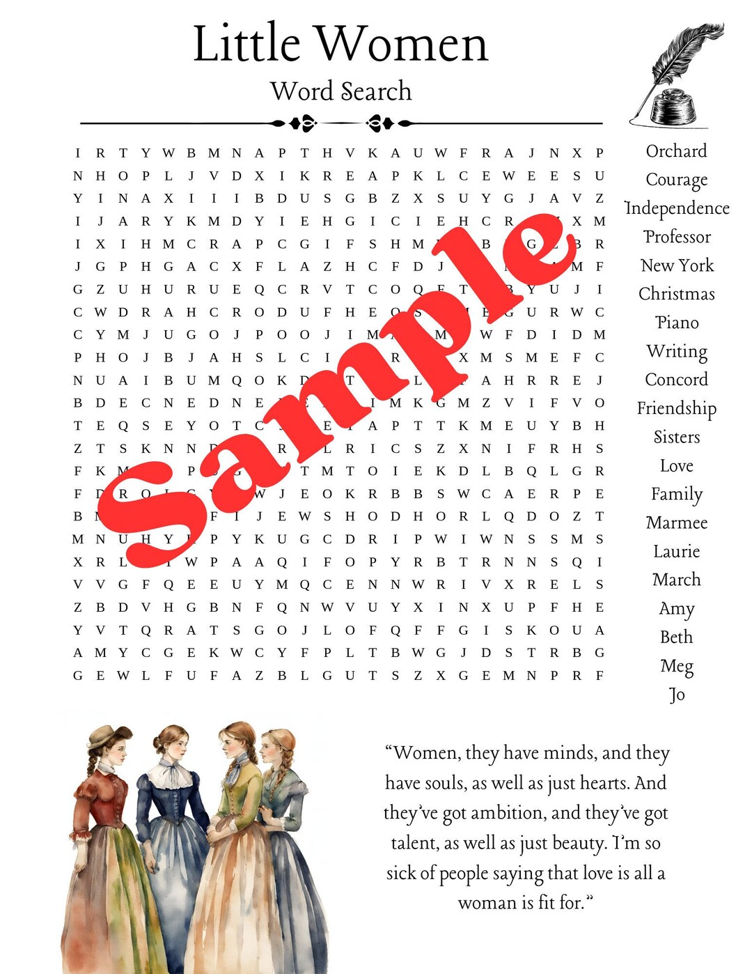 Little Women, Word Search, Puzzle, Louisa May Alcott, Instant Download ...