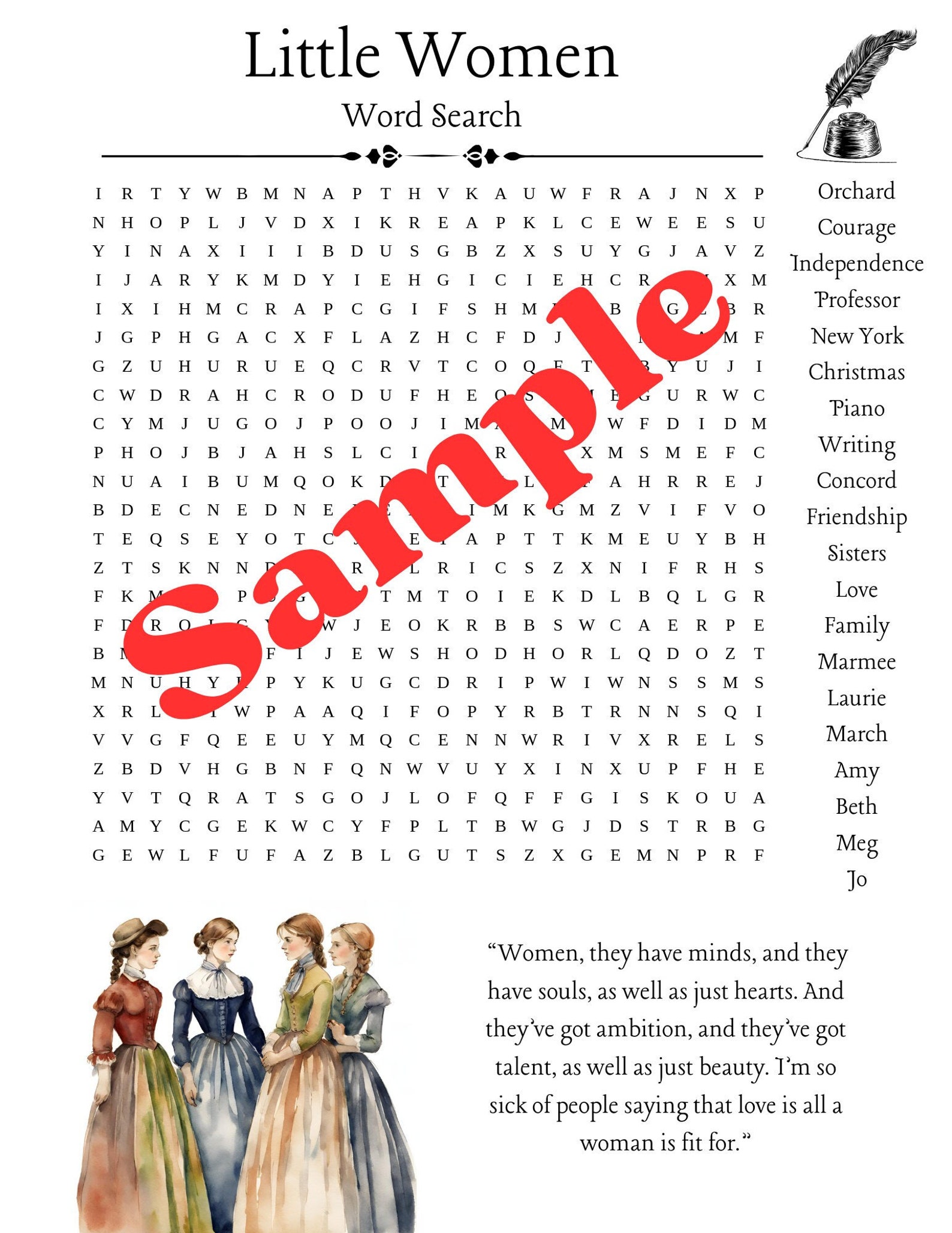 Little Women, Word Search, Puzzle, Louisa May Alcott, Instant Download ...