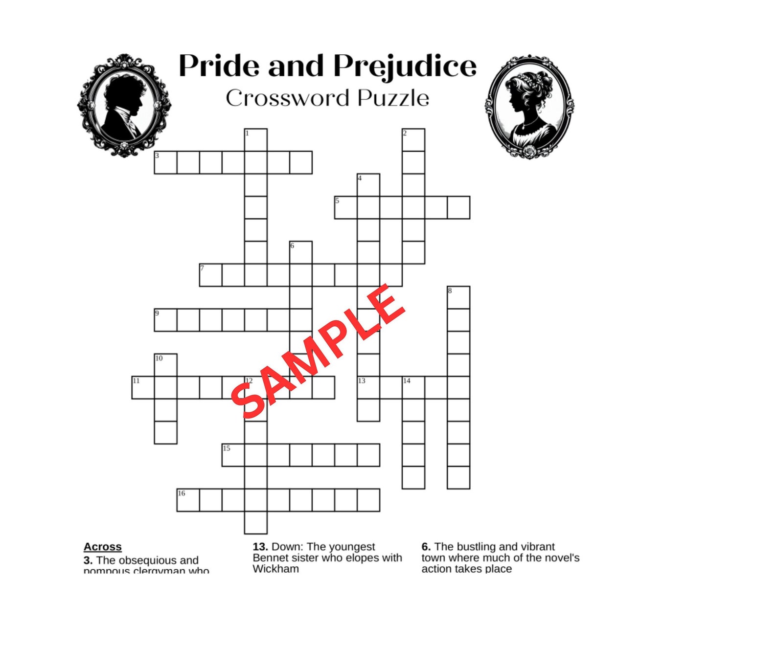 Pride and Prejudice, Crossword Puzzle, Game, Printable, Instant ...