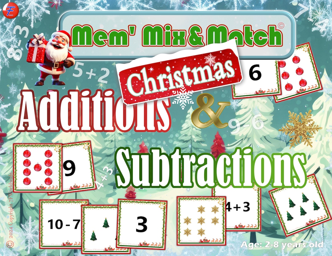 Christmas Math Game: Addition & Subtraction, Ages 2-8 (printable ...