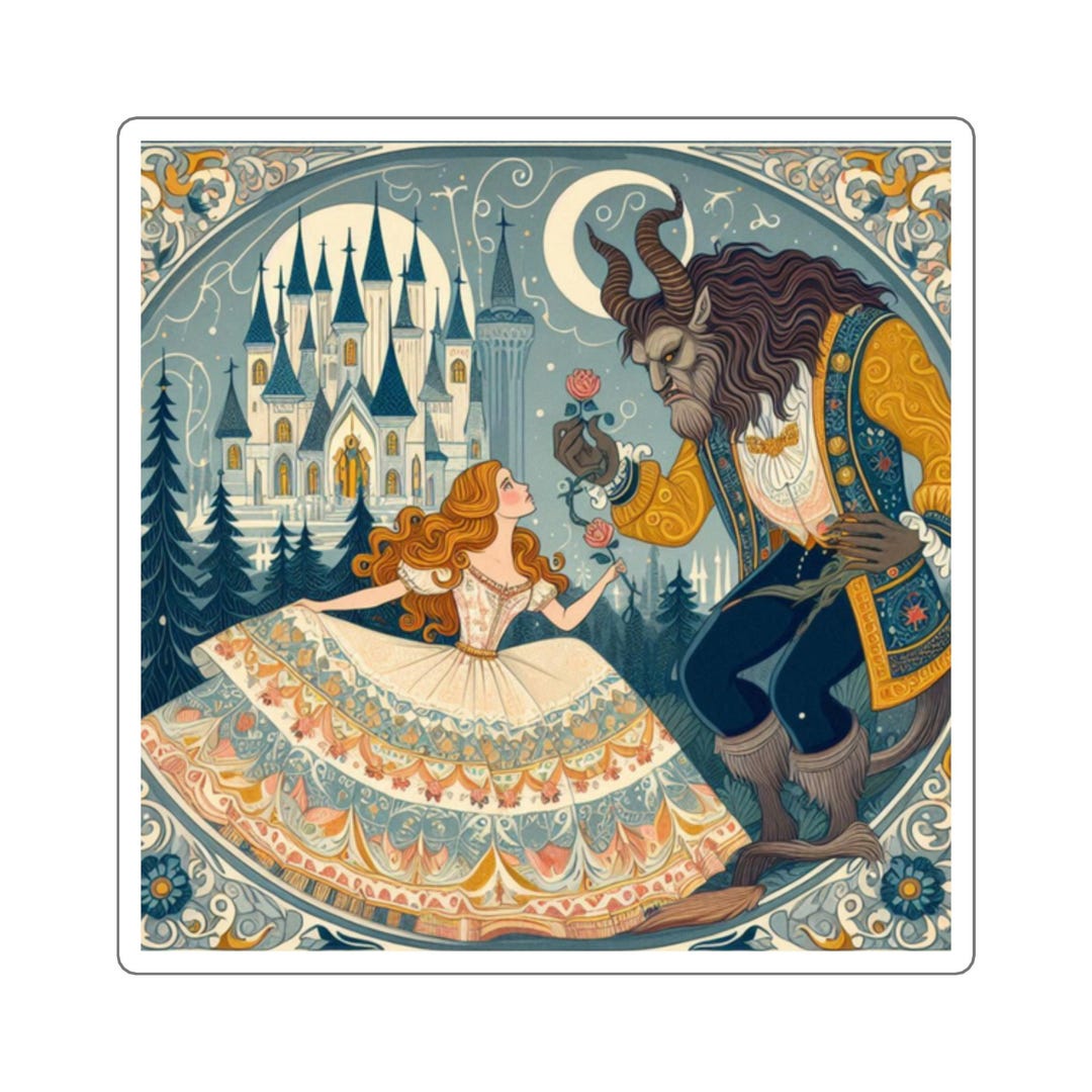 Fairy Tale Square Stickers, Beauty and the Beast Stationery, Enchanted ...