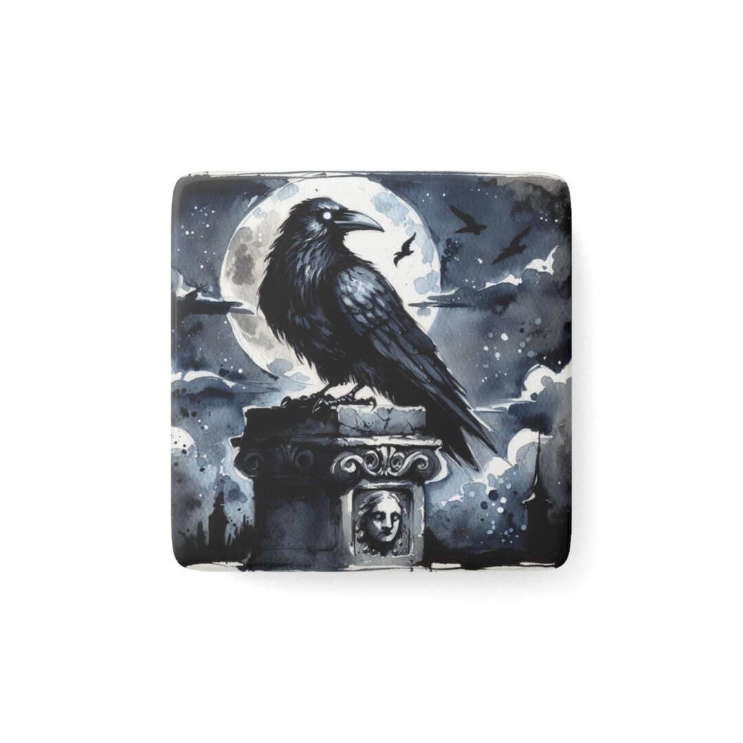 The Raven, Nevermore, Edgar Allan Poe, Gift, Porcelain Magnet, Square ...