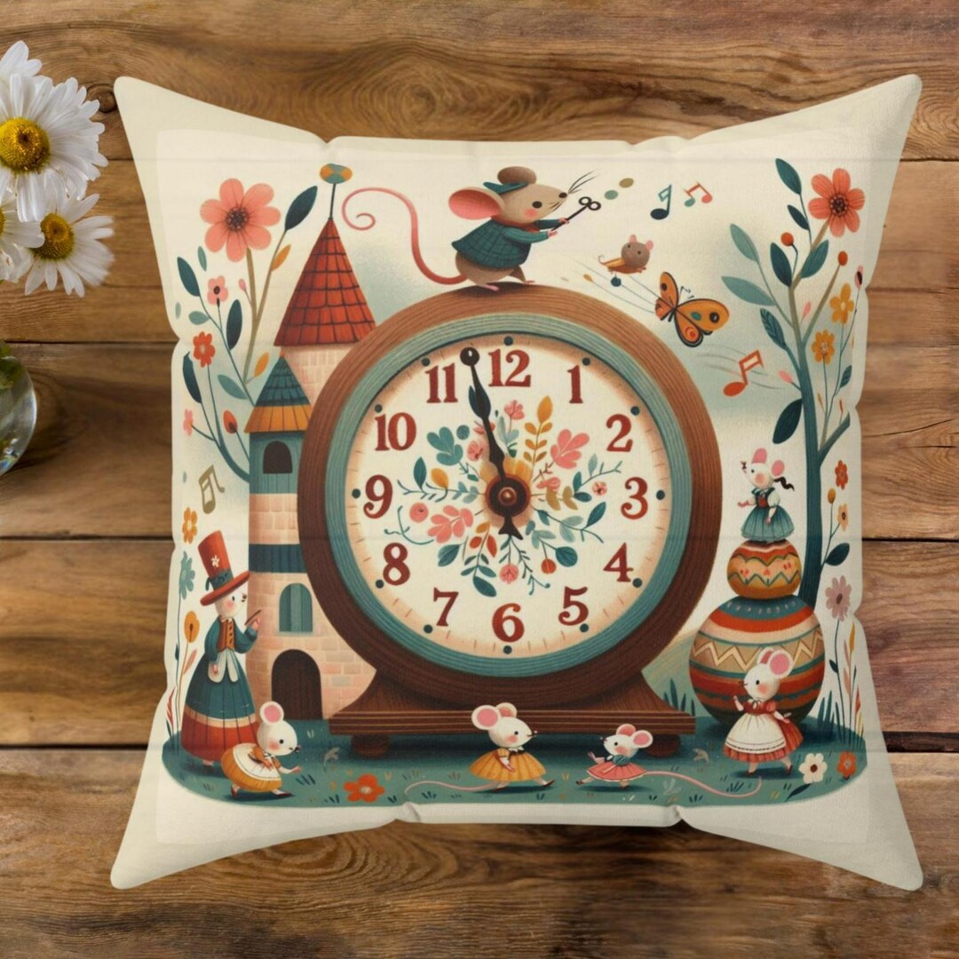 Hickory Dickory Dock Pillow - Nursery Rhyme Throw Cushion, Kids Room ...
