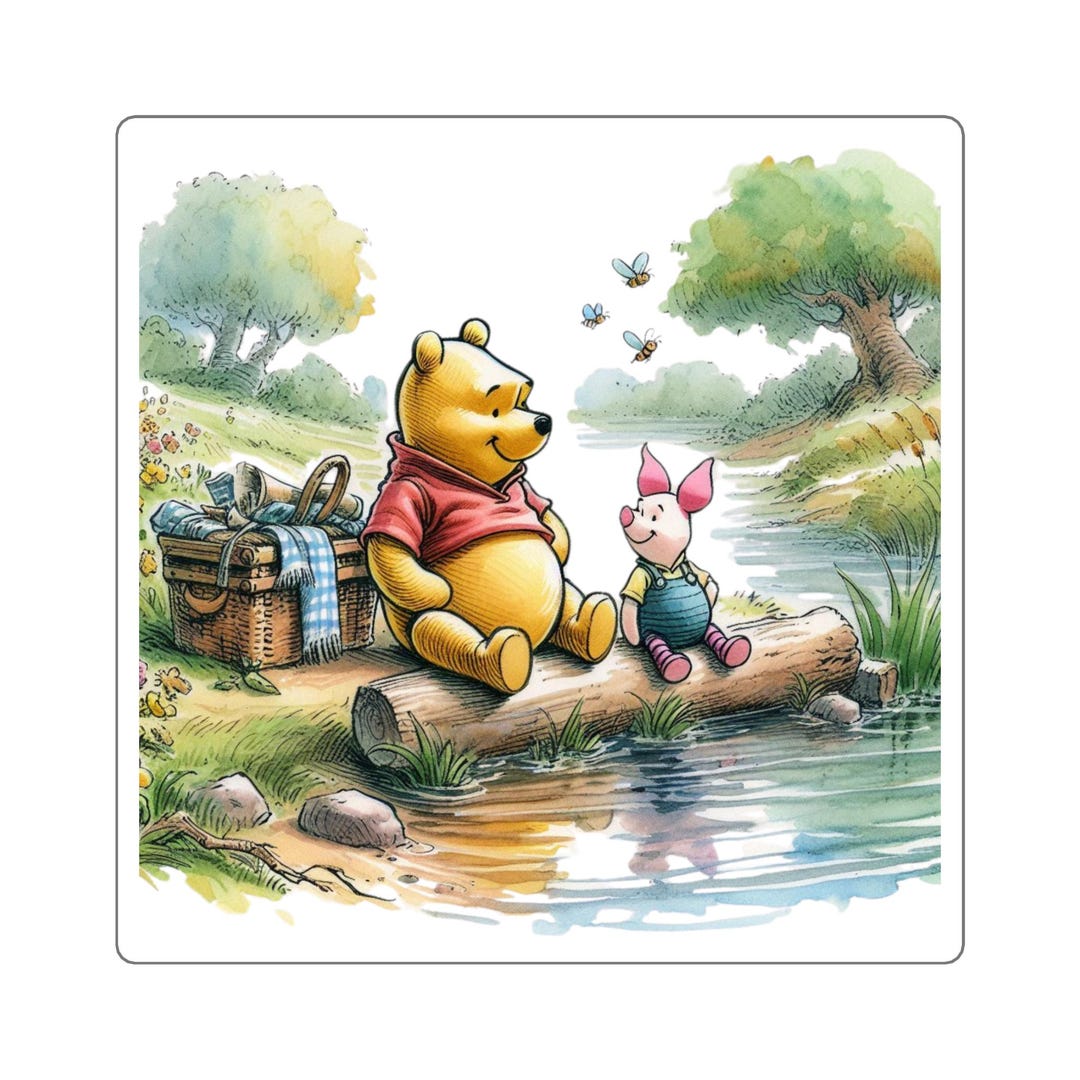 Winnie the Pooh Square Sticker: Nature Theme Decal for Laptop - Etsy